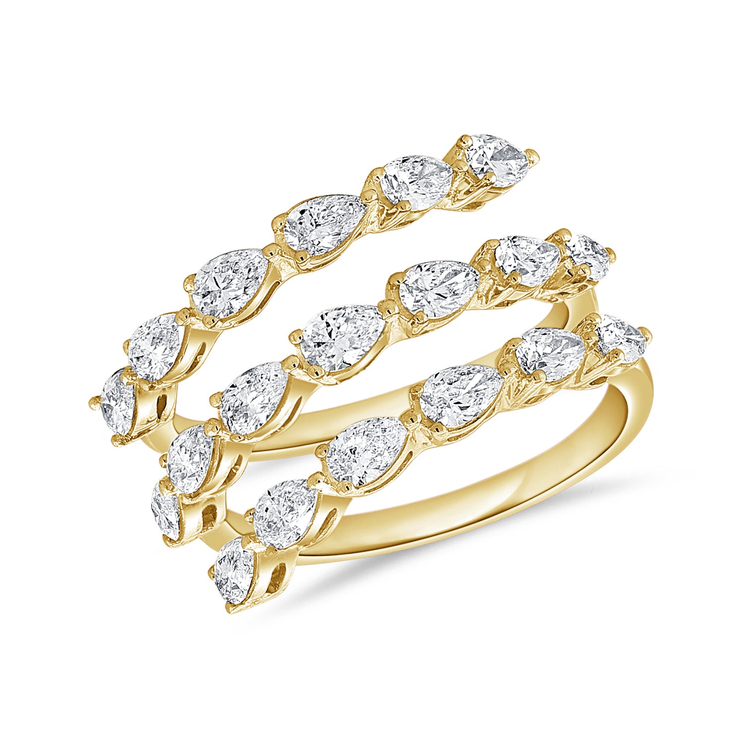 14K Gold 1.76ct Pear Diamond Three-Row Wrap Ring – Open & Wrap Stateme ...