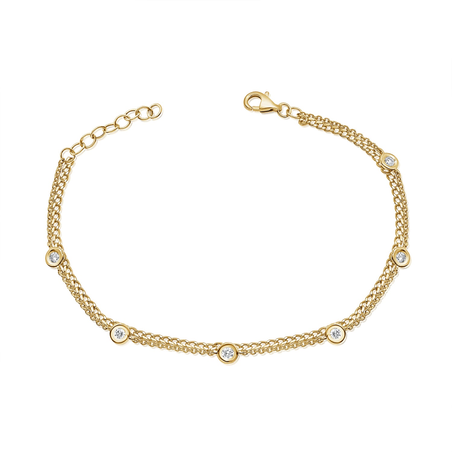 14K Gold Bezel Set Chain Bracelet with Diamonds – OKG Jewelry