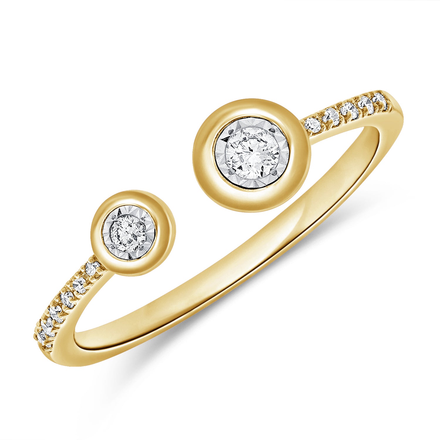 14K Gold Bezel Set Double Diamond Open Ring – OKG Jewelry